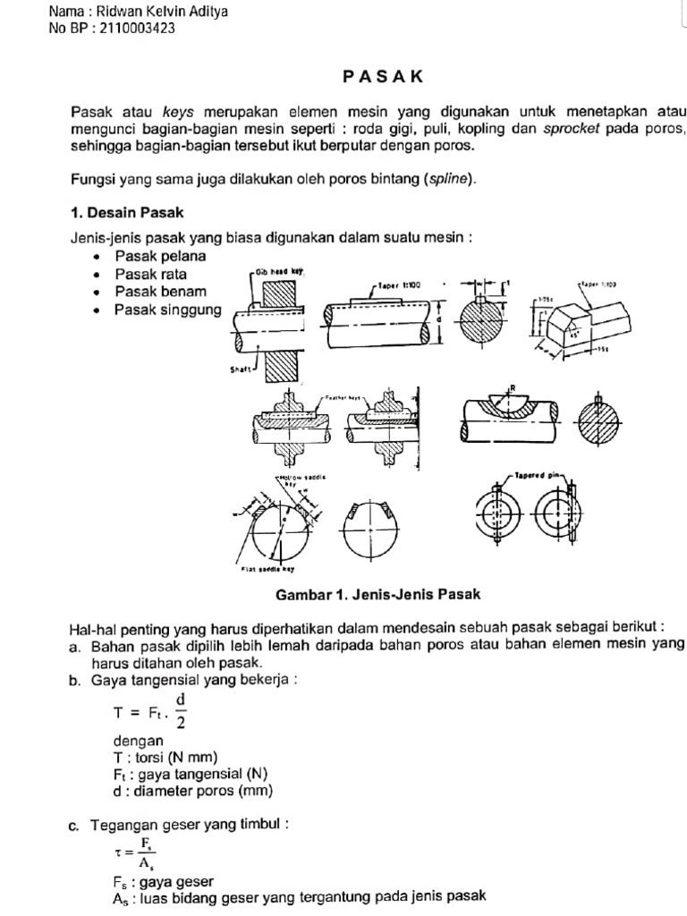 Tugas Elemen Mesin Pasak | PDF