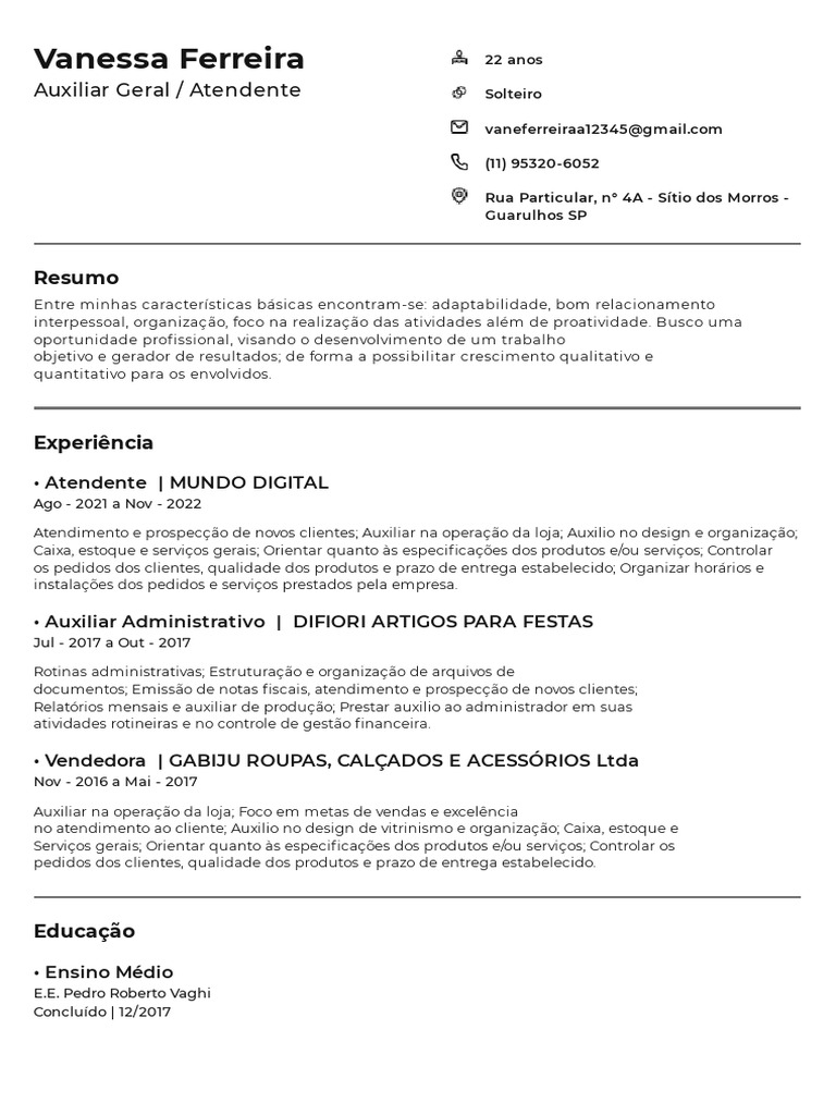 CV - Vanessa Ferreira | PDF