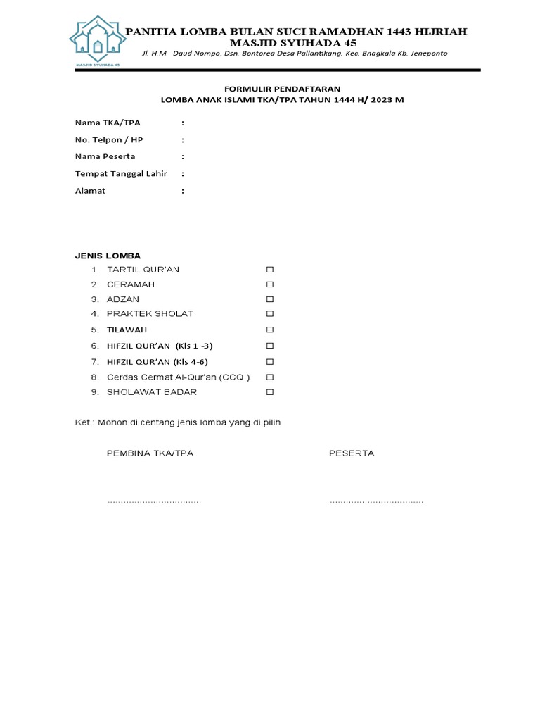 Blangko Pendaftaran 2023 | PDF