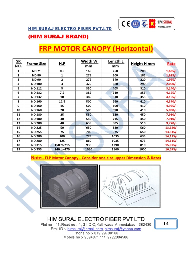 FRP Motor Canopy New Rate Prise List | PDF