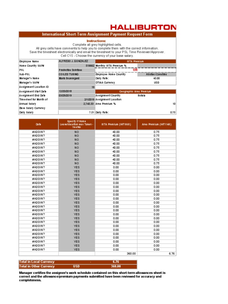 ALFREDO GONZALEZ - ISTA Timesheet FEBRERO 2019 BOLIVIA | PDF