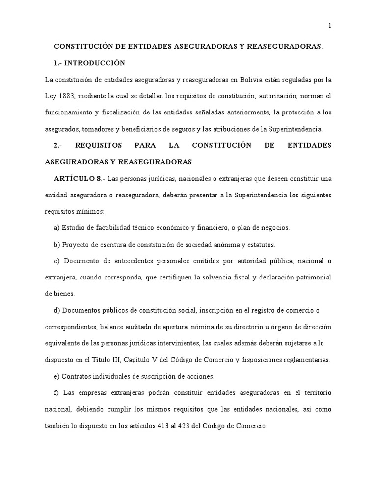 Constitución de Entidades Aseguradoras y Reaseguradoras | PDF | Seguro | Reaseguro