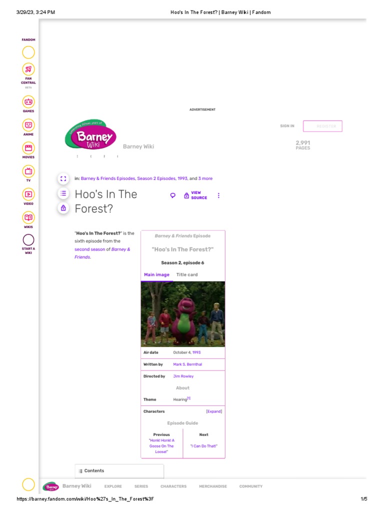 Hoo's In The Forest? - Barney Episode | PDF | Fandom