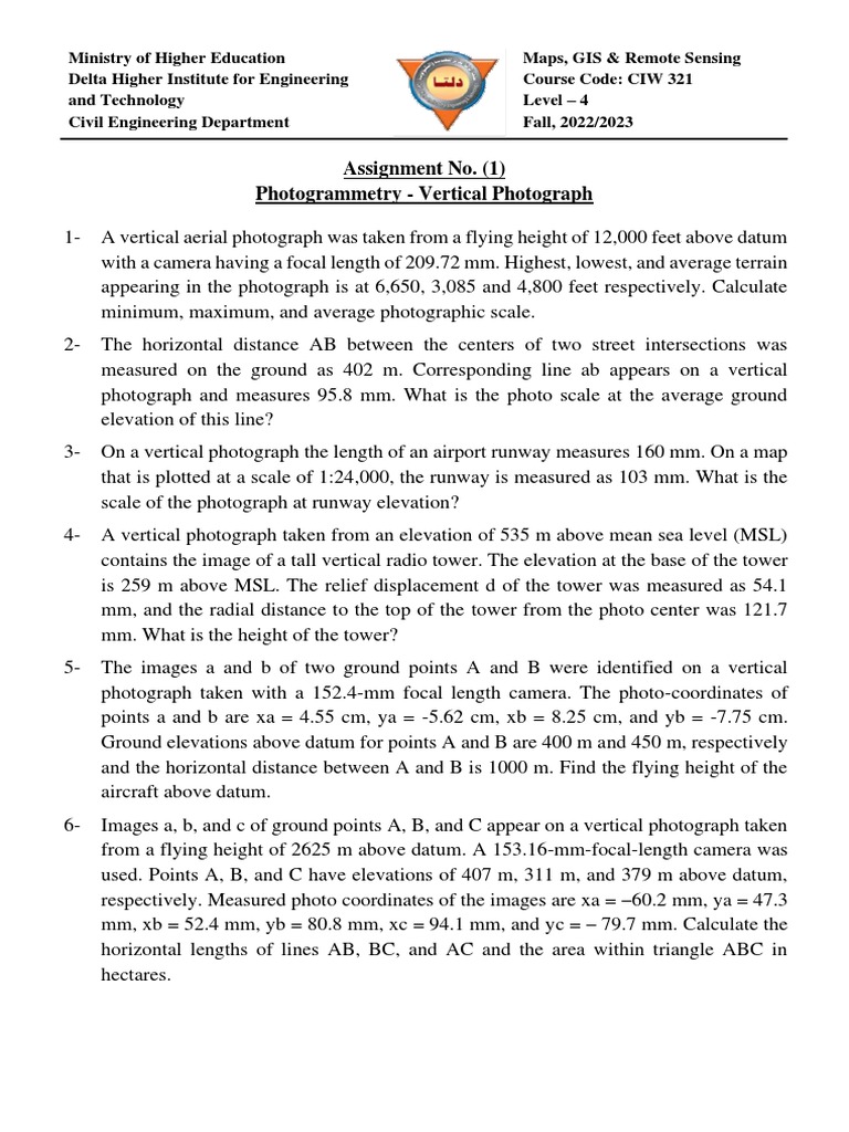01 Assignment (1) - Photogrammetry-Vertical Photograph | PDF | Sea Level | Elevation