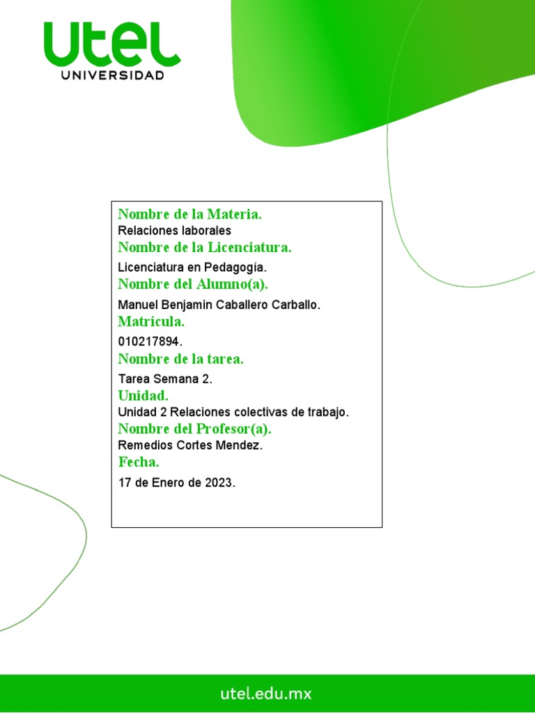 Tarea Sem2 Unidad2 | PDF | Derecho laboral | Sindicato