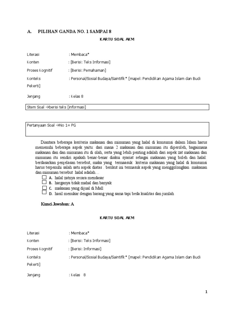 2, Tugas KLP 4 Kartu Soal Akm KLS 8 SMTR 2 | PDF