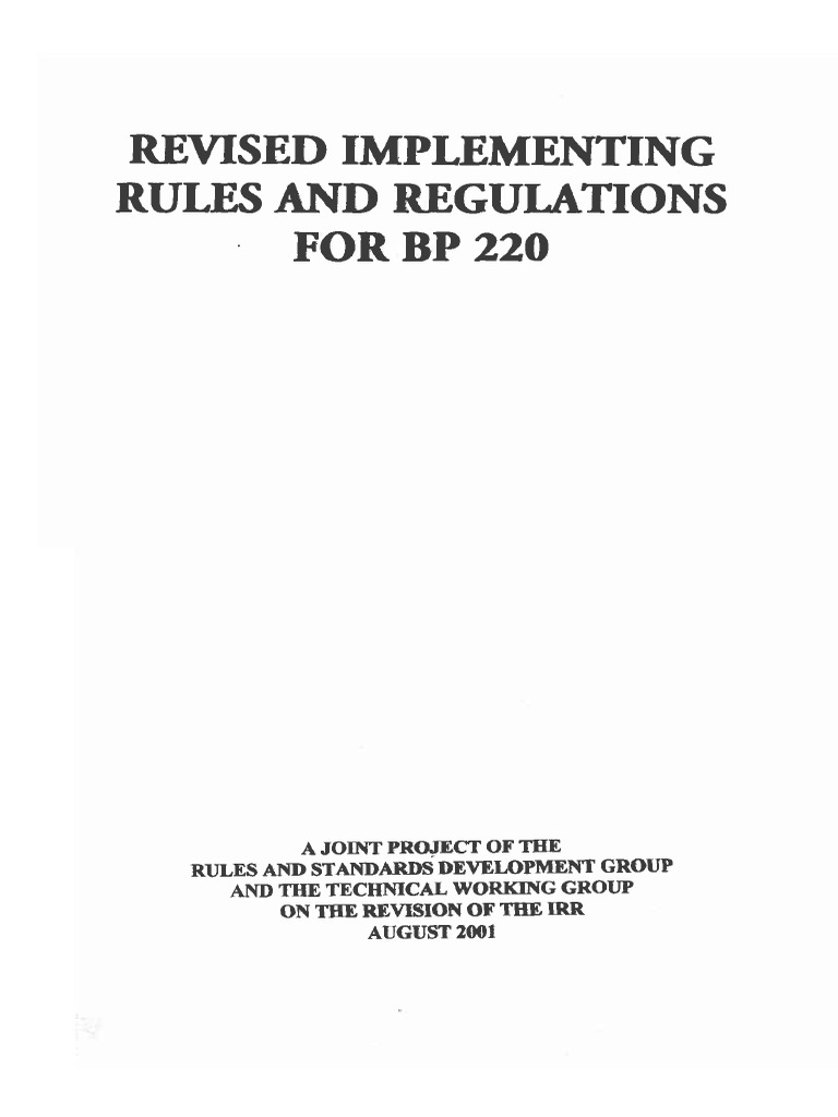 Revised Implementing Rules and Regulations For BP 220 | PDF