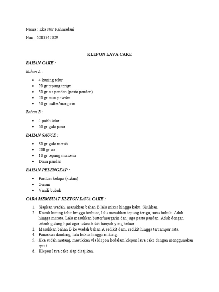 Acc Resep Eka Klepon Lava Cake | PDF