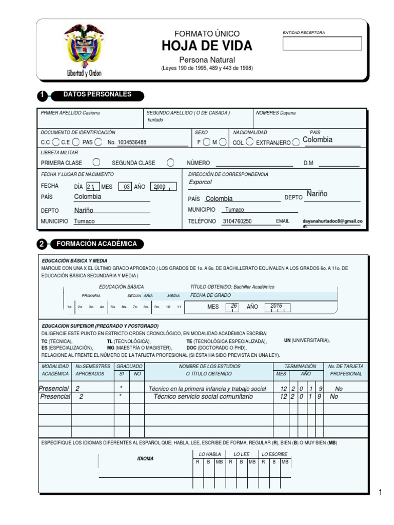 Formato Unico de Hoja de Vida Persona Natural | PDF