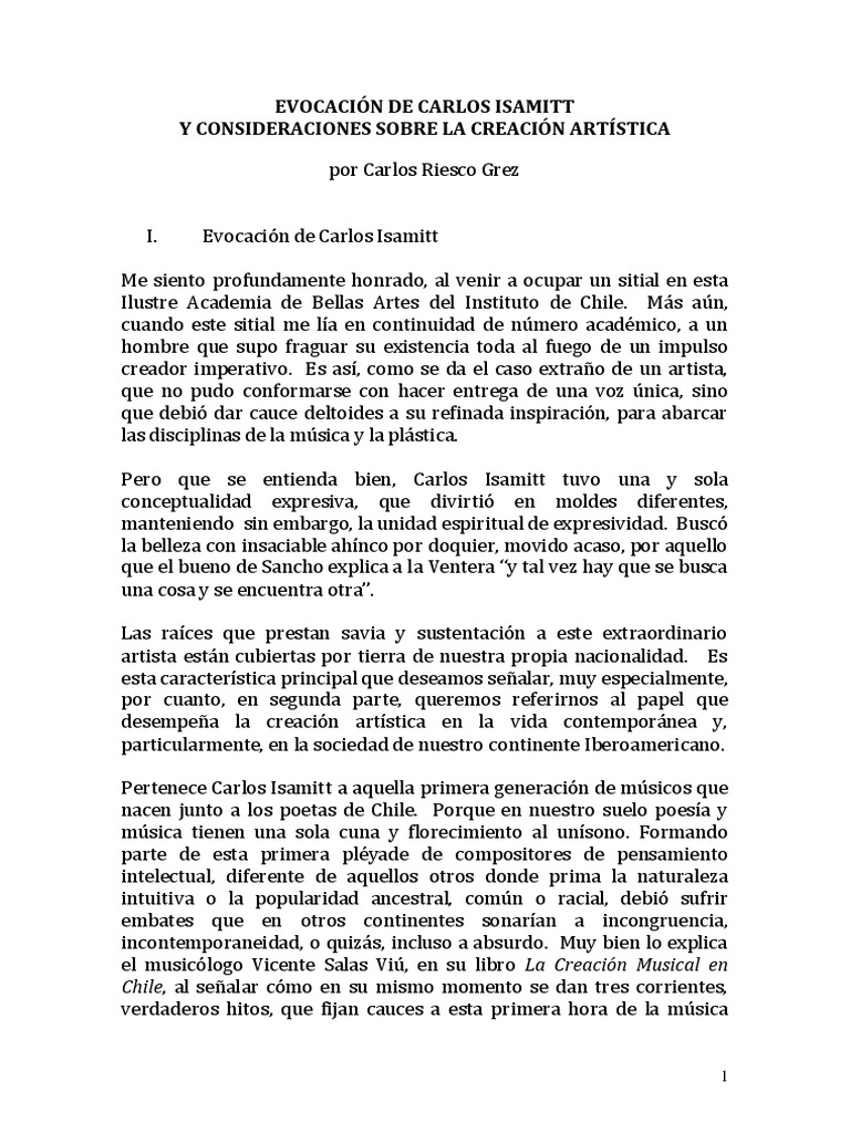 Discurso Carlos Riesco | PDF | Ritmo | Pensamiento