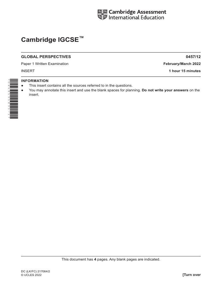 Cambridge IGCSE: Global Perspectives 0457/12 | PDF | Climate Change ...