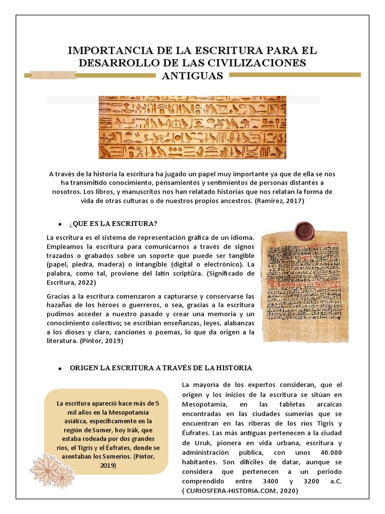 Importancia de La Escritura para El Desarrollo de Las Civilizaciones ...