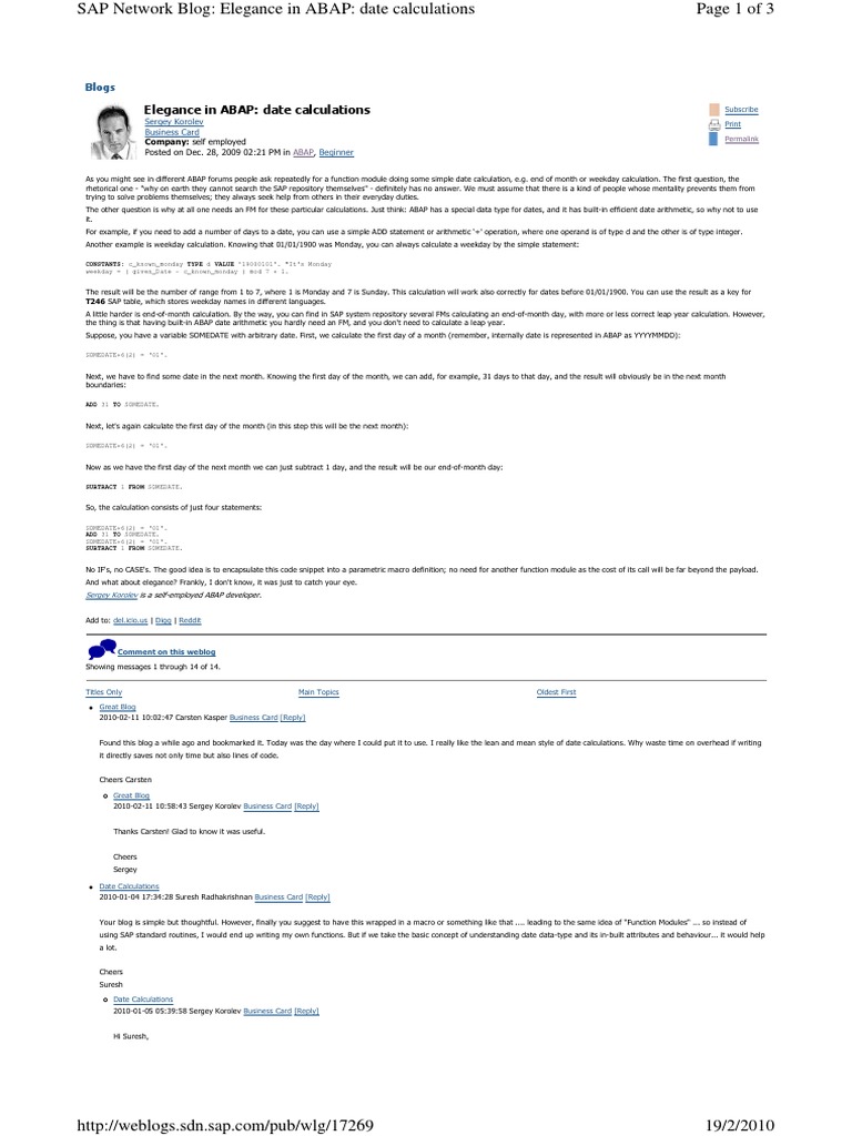 Elegance in ABAP date calculations - ABAP Tips | PDF | Computer Engineering | Software Development