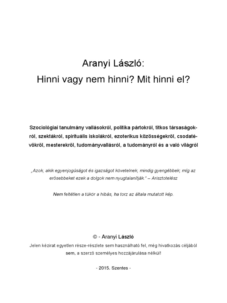 Arany László Hinni Vagy Nem Hinni | PDF