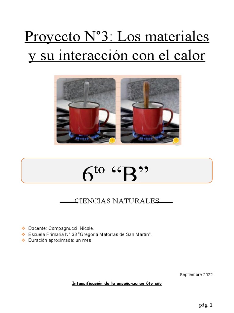 PROYECTO N°3 LOS MATERIALES Y EL CALOR 6tos 2022 | PDF | Calor | Agua
