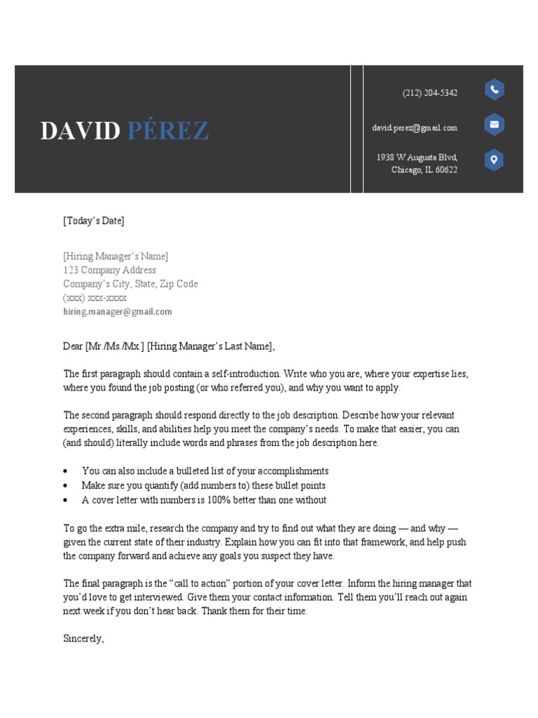 Everest Professional Cover Letter Template Blue | PDF