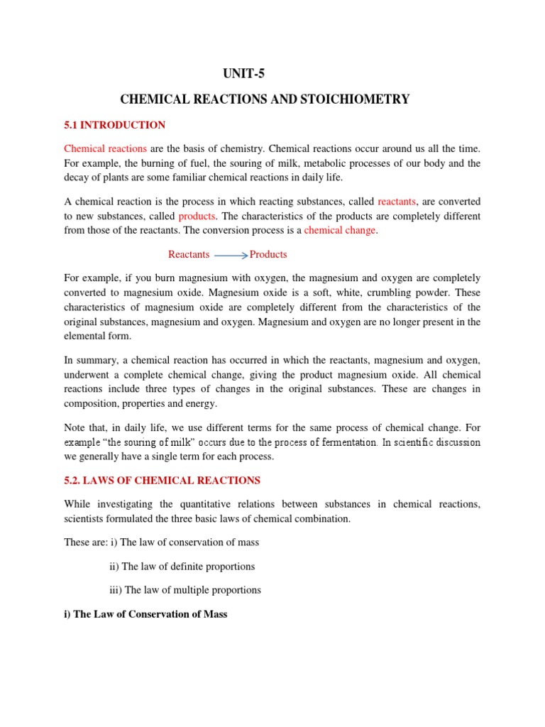 Chemical Reactions and Stoichiometry | PDF | Reaction Rate | Stoichiometry