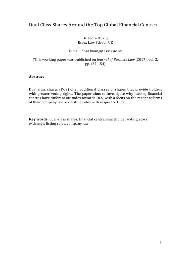 Dual Class Shares Around The Top Global Financial Centres | PDF