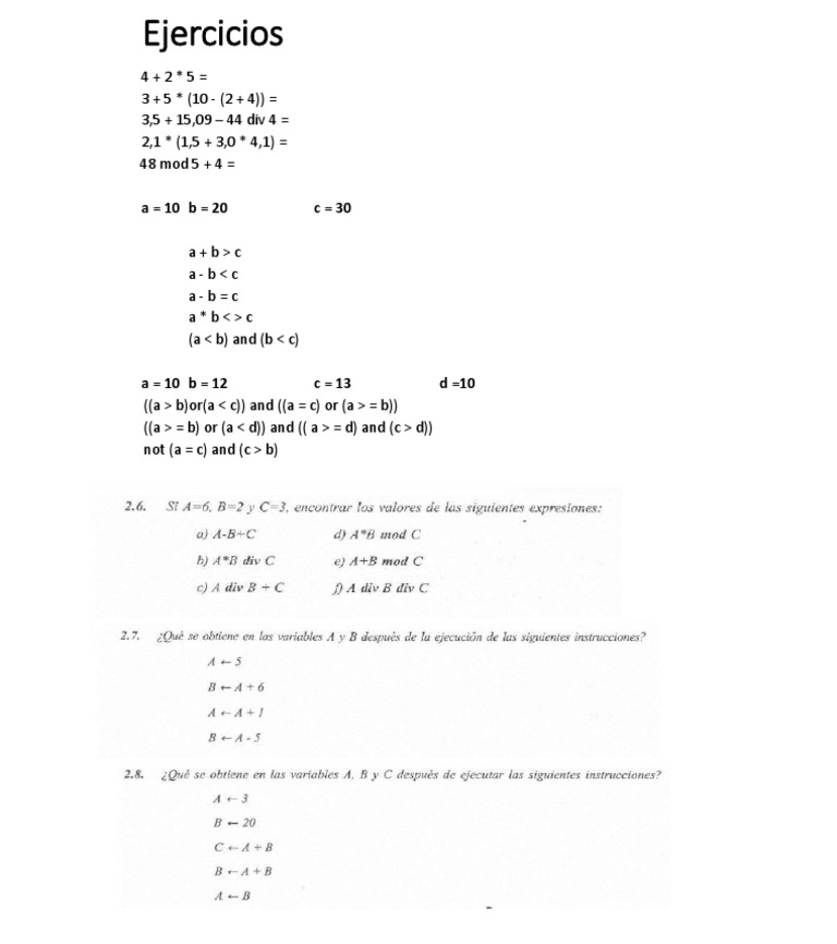 Ejercicios Operadores | PDF Ejercicios Operadores | PDF