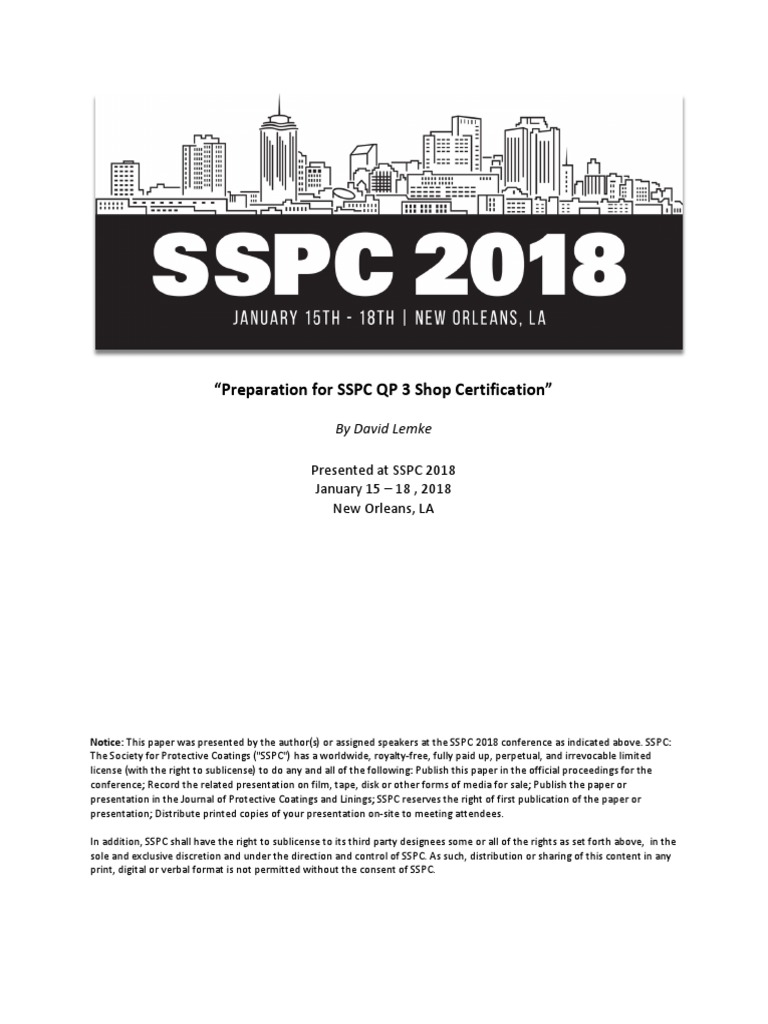 "Preparation For SSPC QP 3 Shop Certification": by David Lemke | PDF ...