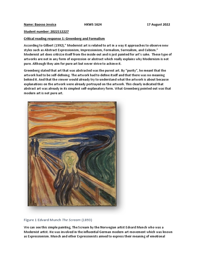 HKWS1624 Reading Response 1 | PDF | Paintings | Modernism