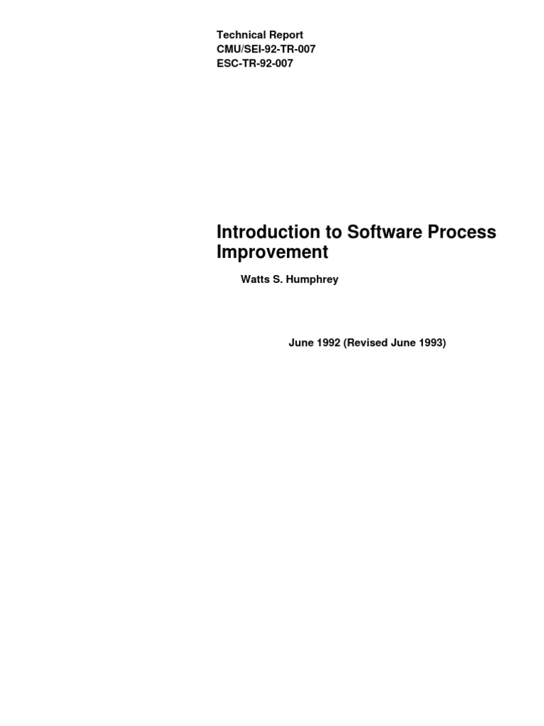 Introduction To Software Process Improvement: Technical Report CMU/SEI ...