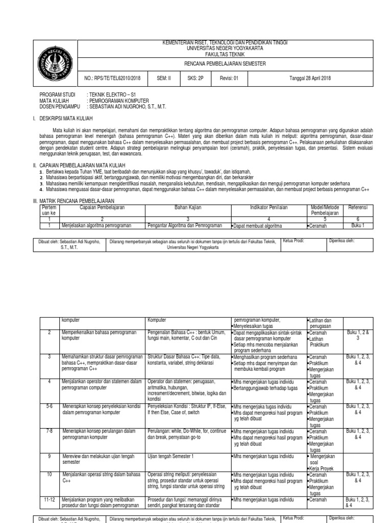 RPS Praktik Pemrograman Komputer | PDF