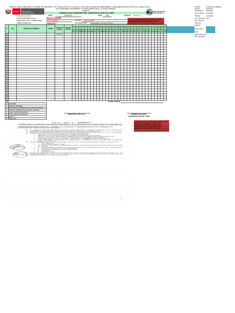 INFORME DE ASISTENCIA Y HORAS EFECTIVAS CEBA - CETPRO 2018 HUAMALIES - XLSM | PDF