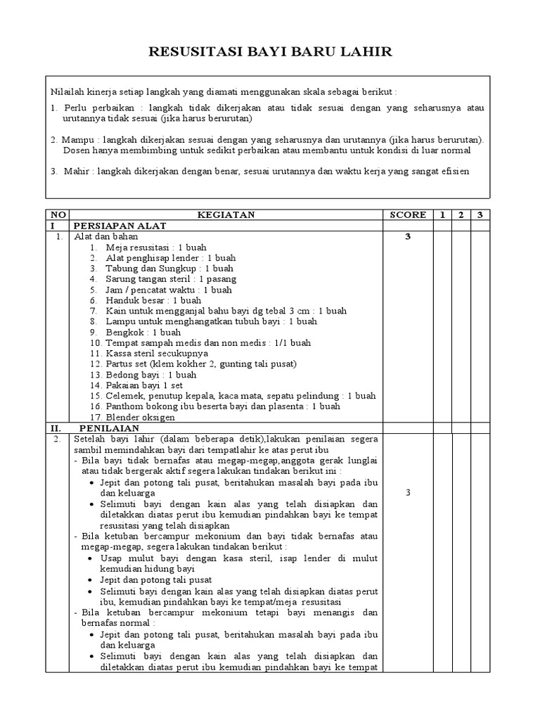 Checklist Resusitasi + RJP BBL 31 Mei 2021 | PDF