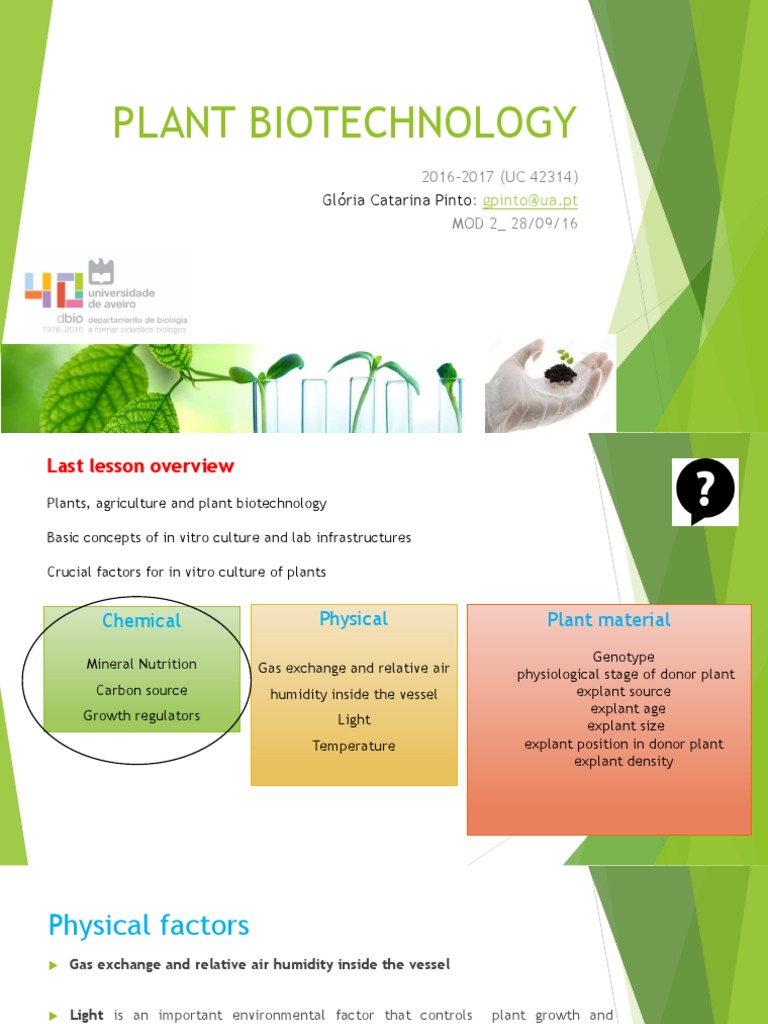 Plant Biotechnology Factors for In Vitro Culture | PDF | Seed ...