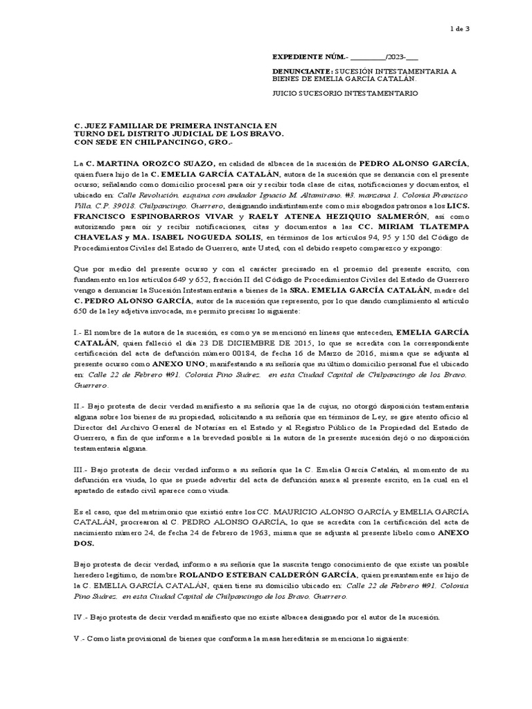 Suc. Int. Sra - Emelia García | PDF | Derecho civil (sistema legal ...