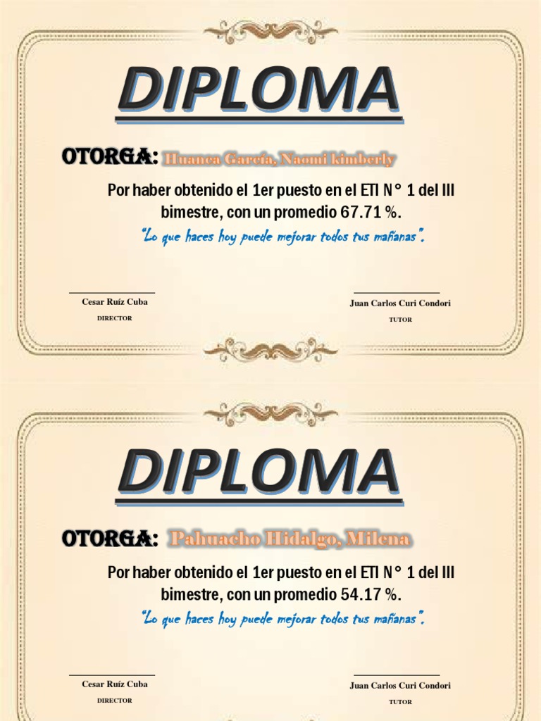 Diplomas de Los Primeros Puestos | PDF
