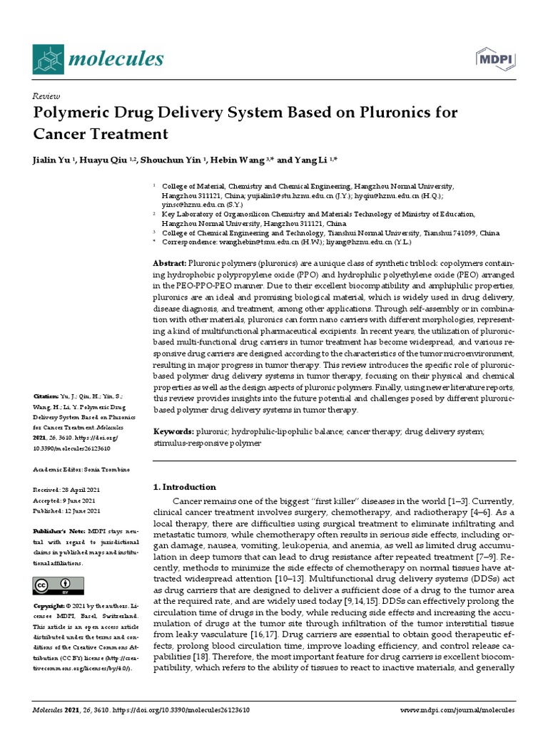 Polymeric Drug Delivery System Based On Pluronics | PDF | Chemotherapy ...
