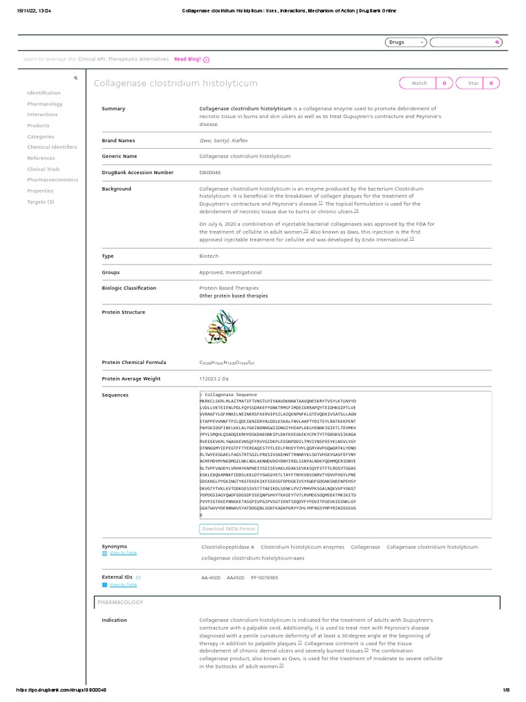 Collagenase Clostridium Histolyticum - Uses, Interactions, Mechanism of ...
