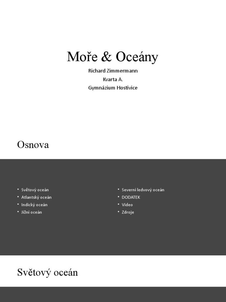 Moře & Oceány: Richard Zimmermann Kvarta A. Gymnázium Hostivice | PDF