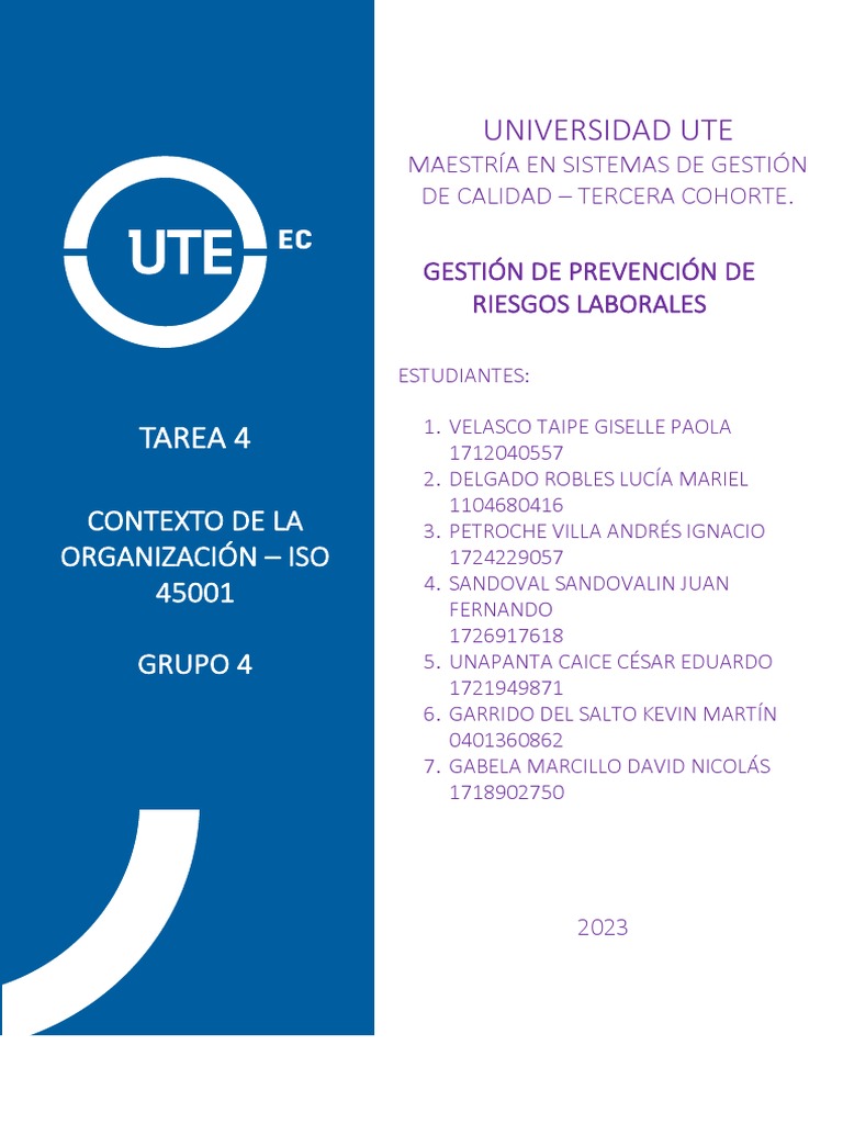 Tarea 4 - Contexto de La Organizacion Iso 45001 - Grupo 4 | PDF ...