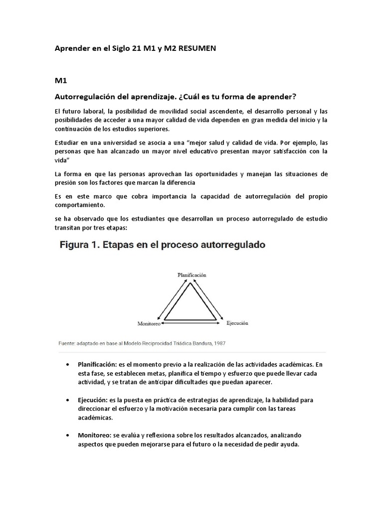 Resumen Aprender M1 y M2 | PDF | Autoeficacia | Aprendizaje
