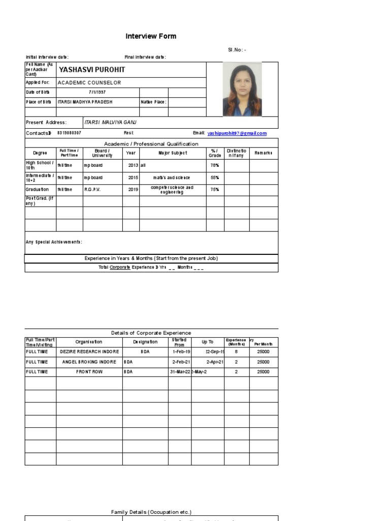 Share Interview Form - Univo - XLSX - Sheet 1 | PDF