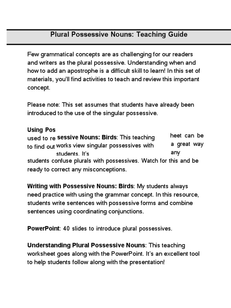 Plural Possessive Nouns Preview | PDF | Hiking | Plural