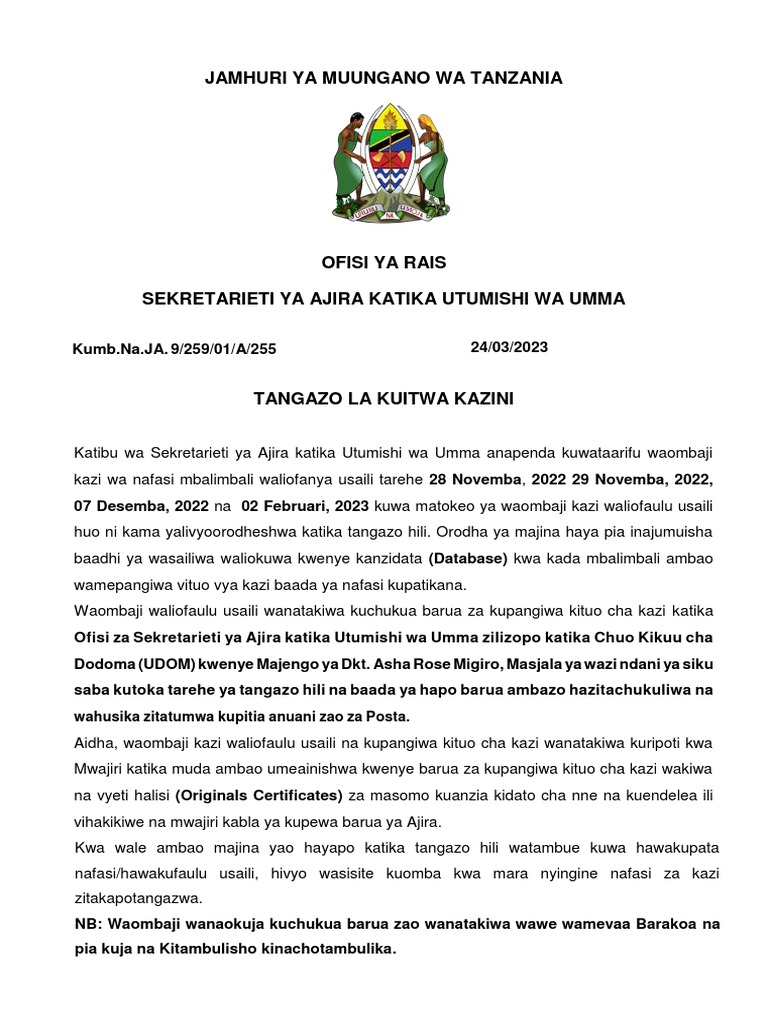 20232403071850tangazo La Kuitwa Kazini | PDF