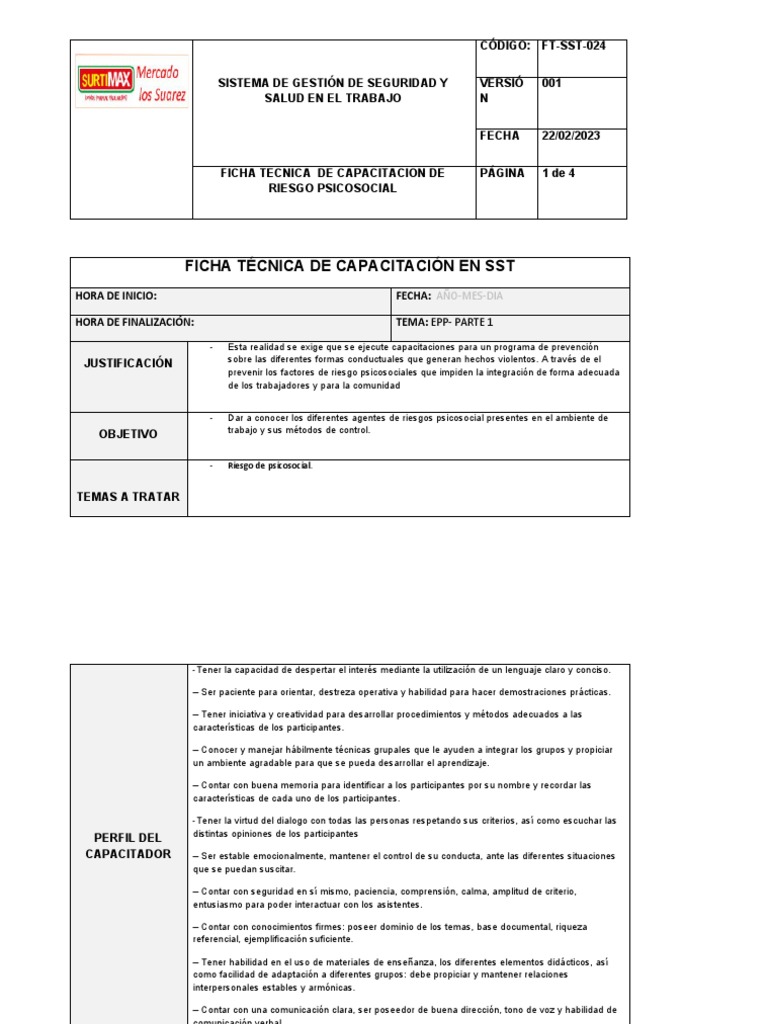 FT-SST-024 Ficha de Capacitacion de Riesgo Psicosocial | PDF | Evaluación | Aprendizaje