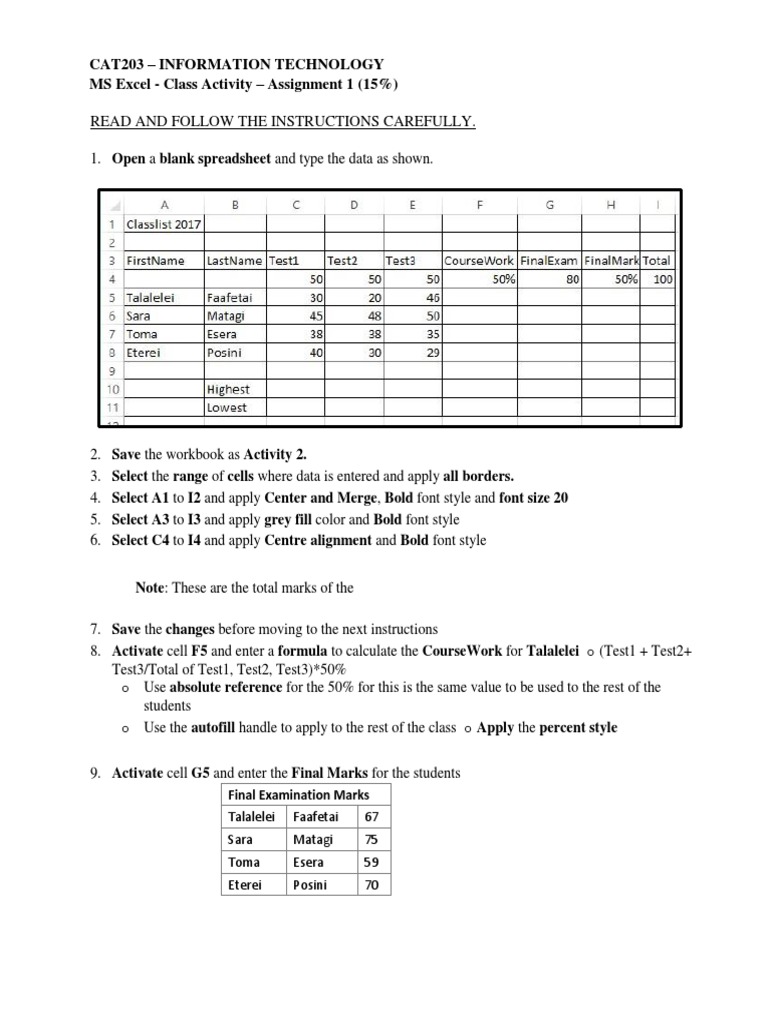 MS Excel - Activity - Assignment 1 2022 | PDF | Spreadsheet | Computing