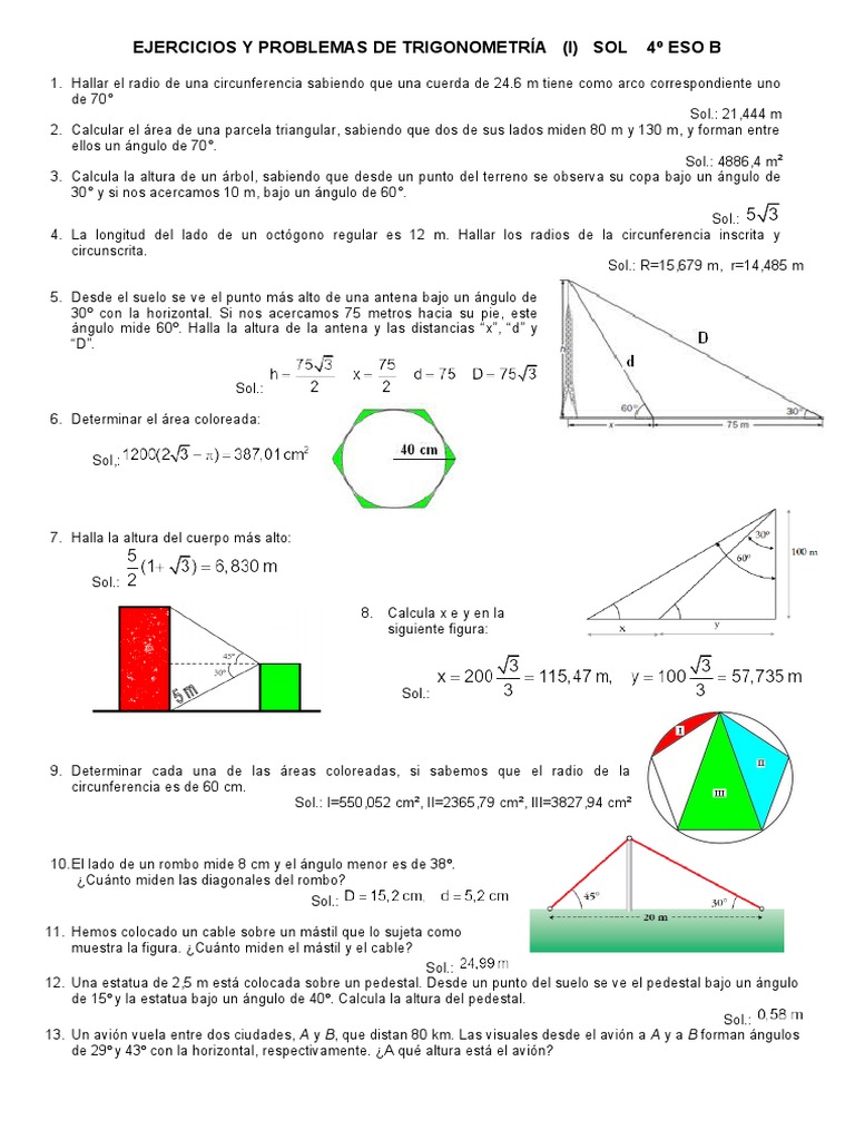 EJERCICIOS Y PROBLEMAS DE TRIGONOMETRiA 1 | PDF | Geometría del plano euclidiano | Geometría ...
