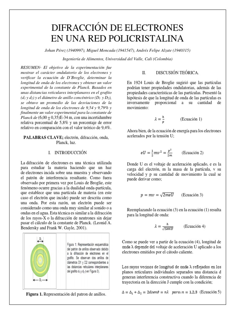 Difracción de Electrones | PDF | Electrón | Difracción