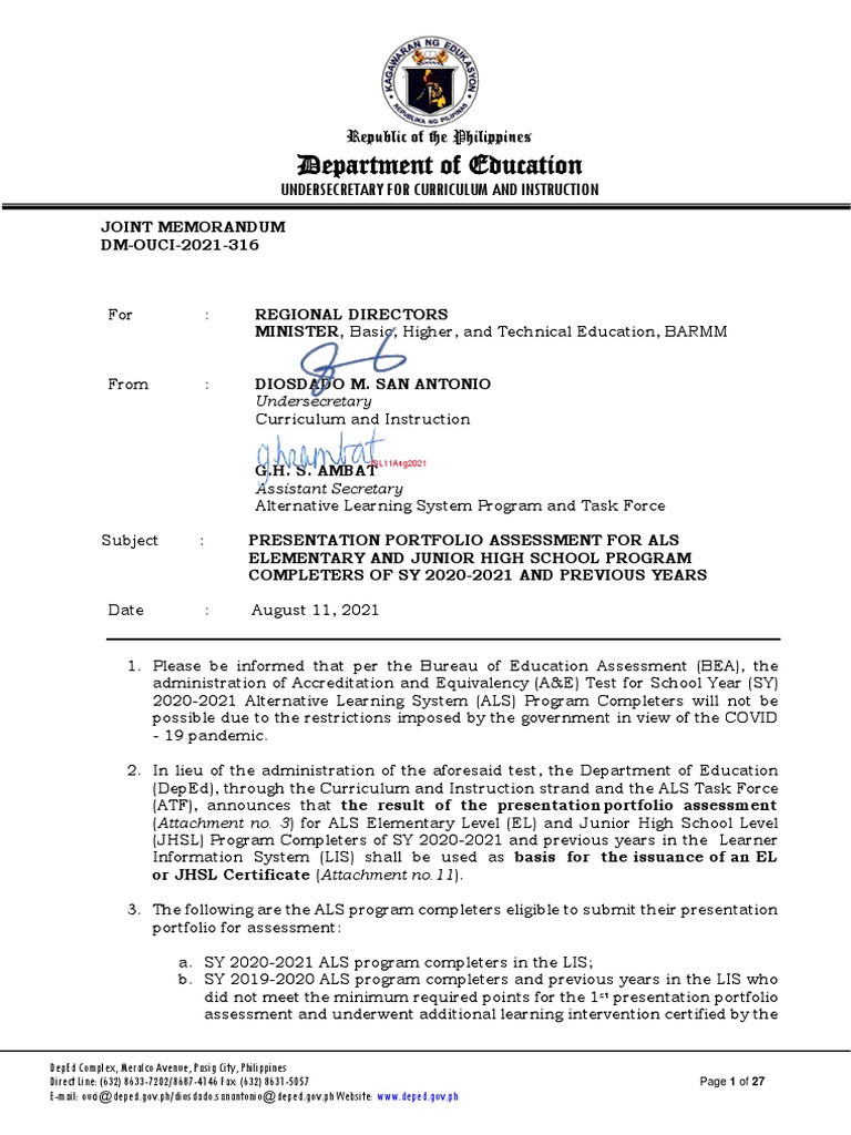 DM OUCI 2021 316 JM Presentation Portfolio Assessment For ALS EL and JHSL SY 2020 2021 and ...