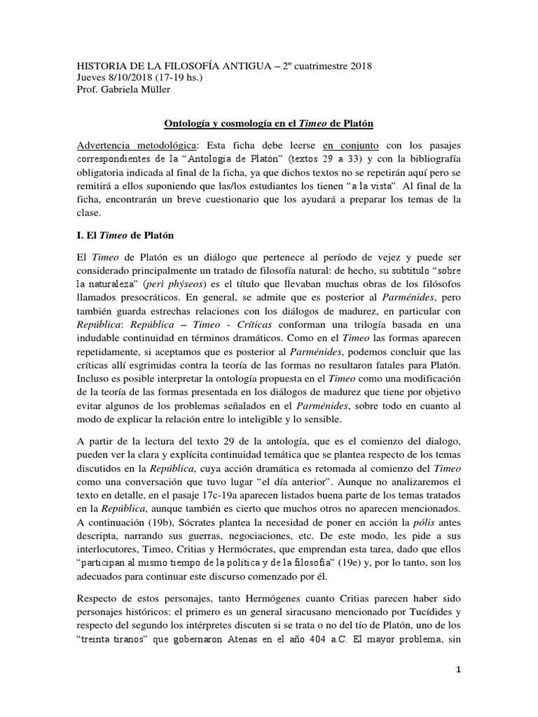 Ontología y Cosmología en El Timeo de Platón | PDF | Platón | Comprensión