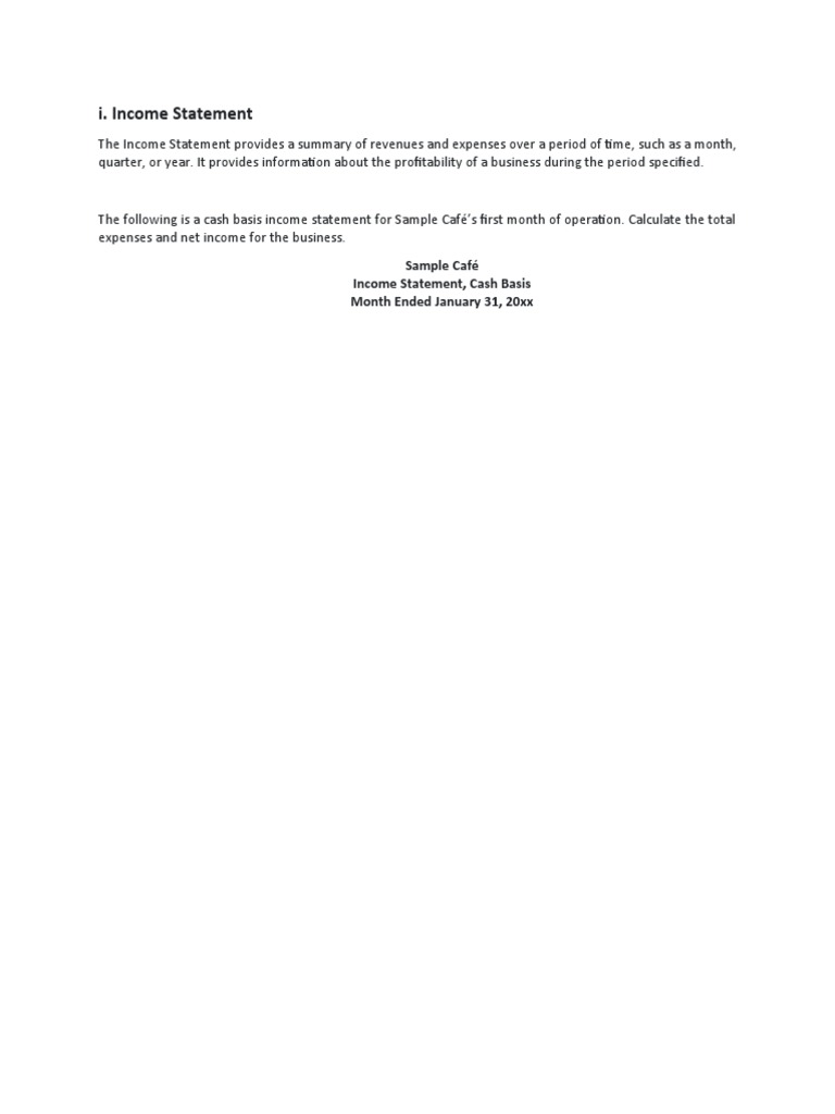 Sample Café Income Statement Analysis | PDF | Income Statement | Expense