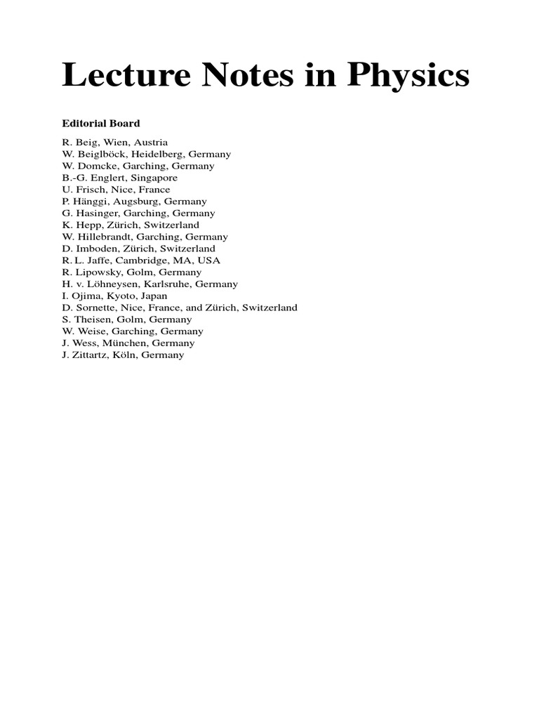 Lecture Notes in Physics: Editorial Board | PDF | Theory Of Relativity ...