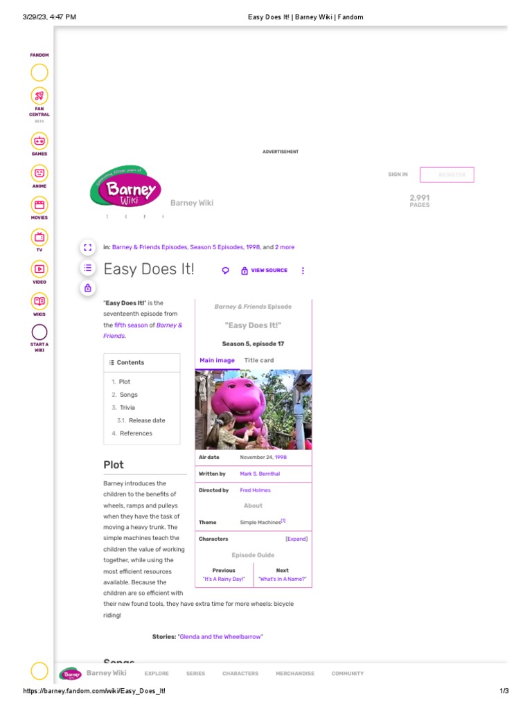 Easy Does It! - Barney Episode Guide | PDF | World Wide Web | Internet ...