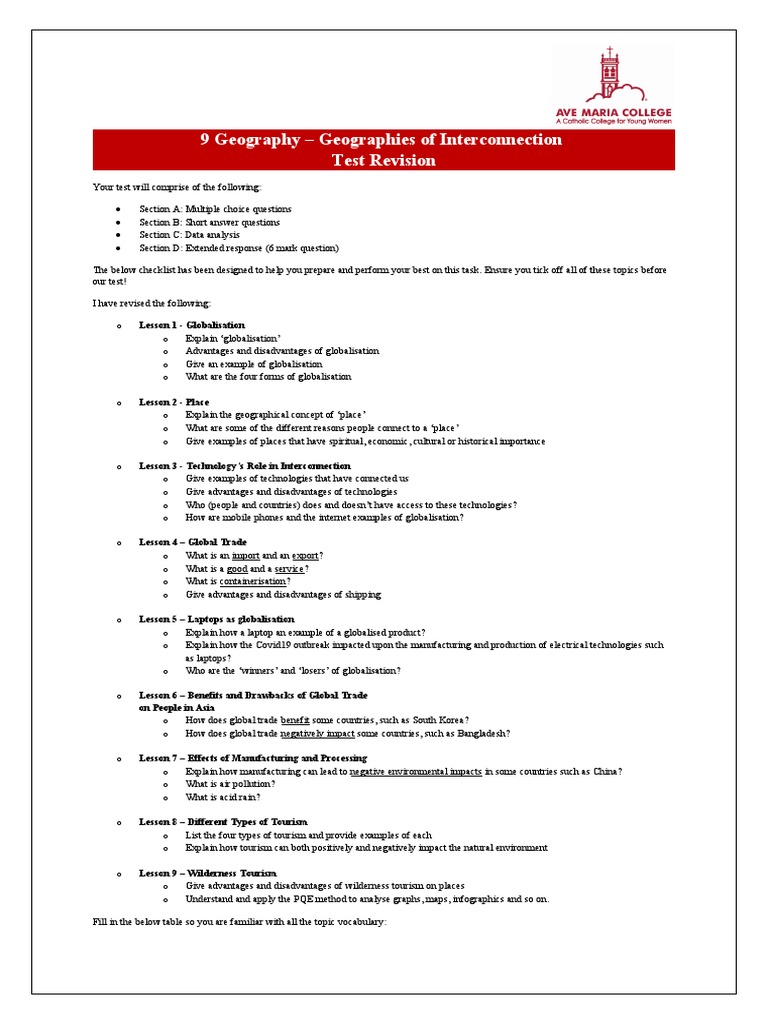 Geographies of Interconnection Test Revision Sheet | PDF ...